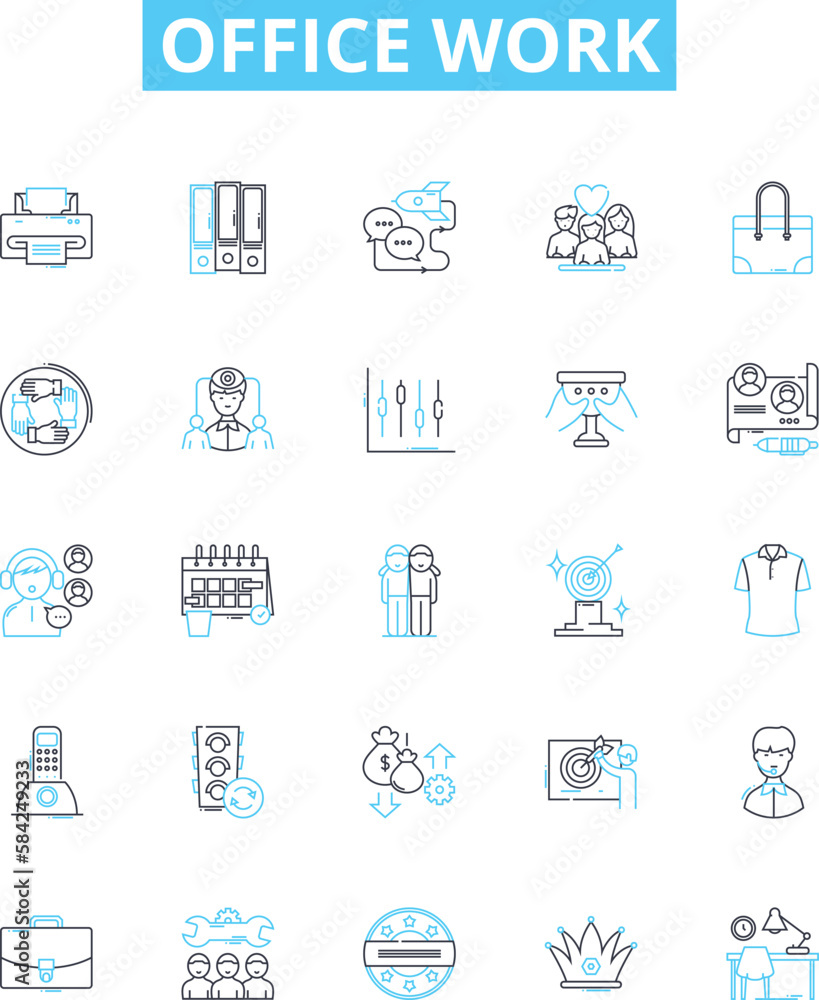 Office work vector line icons set. Office, Work, Documents ...