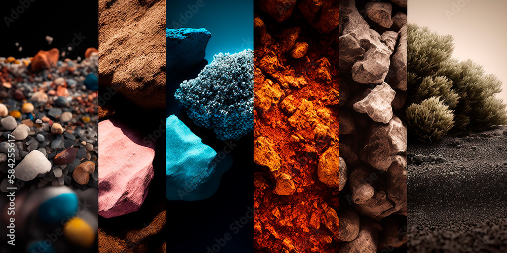 Collage wallpaper of textured natural stones and minerals of the planet ...