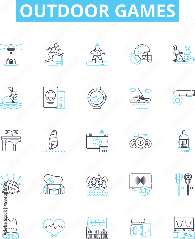 Outdoor games vector line icons set. Sports, Ballgames, Lawngames, Tag ...