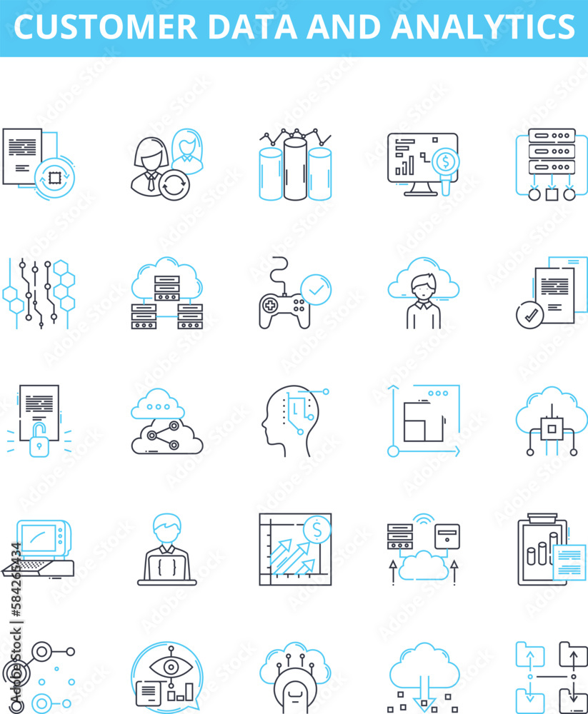 Customer data and analytics vector line icons set. customer, data ...