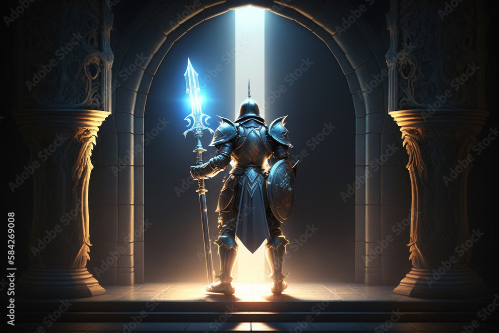 Fantasy concept art | A noble paladin standing before a glowing portal ...
