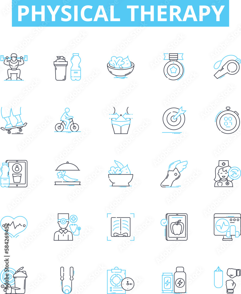 Physical therapy vector line icons set. Physiotherapy, Rehabilitation ...