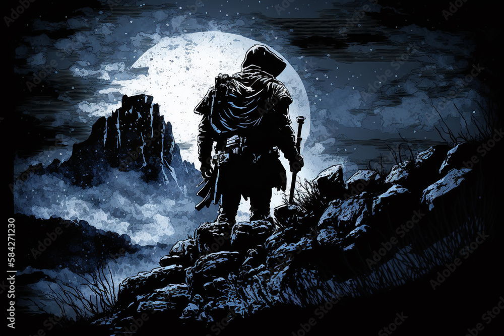 Fantasy concept art | A skilled rogue standing on a rocky outcropping ...