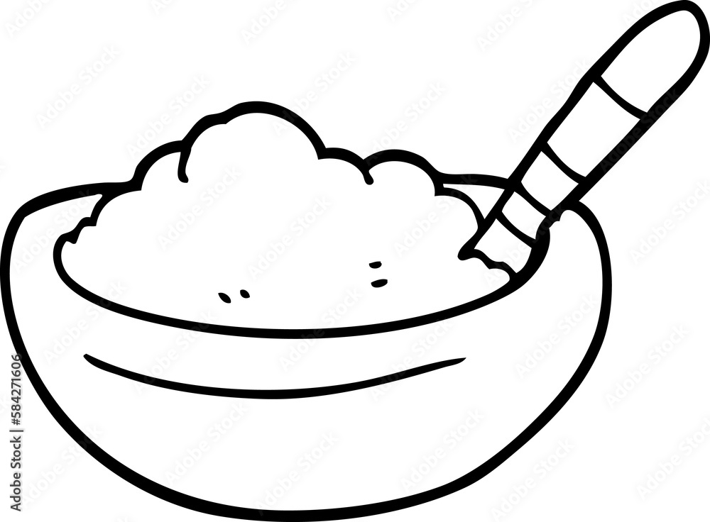 line drawing cartoon bowl of mashed potato Stock Illustration | Adobe Stock