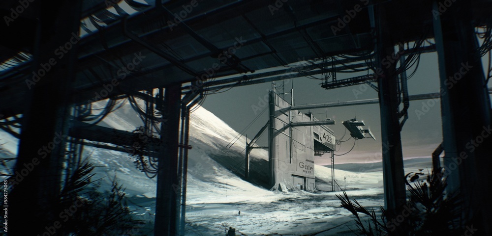 Abandoned futuristic arctic military base or space station in a frozen ...