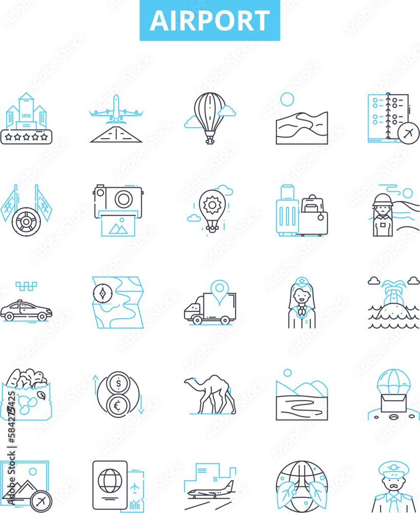Airport vector line icons set. Airport, Terminal, Check-in, Terminal ...