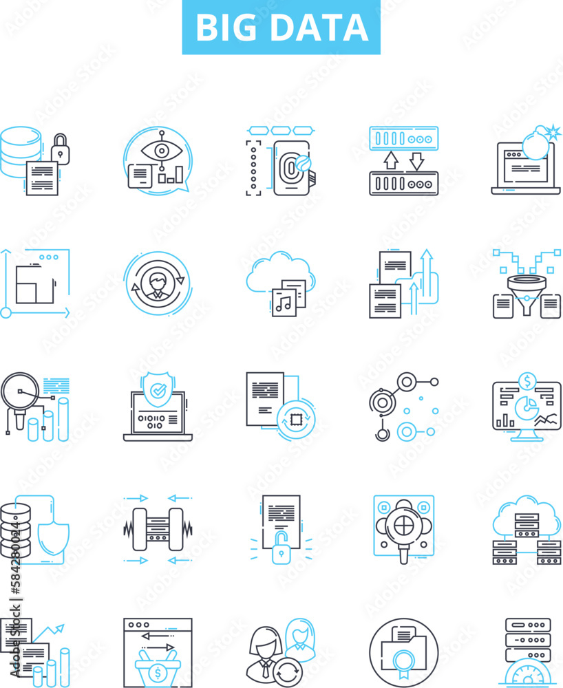 Big data vector line icons set. Hadoop, Analytics, Mining, Machine ...