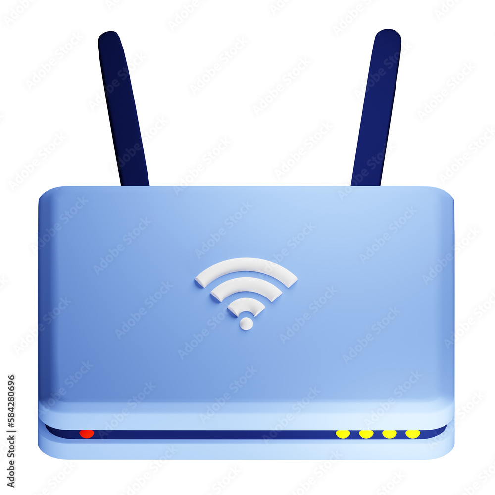 3D rendering of modern wireless wifi router top view. Transmission of ...
