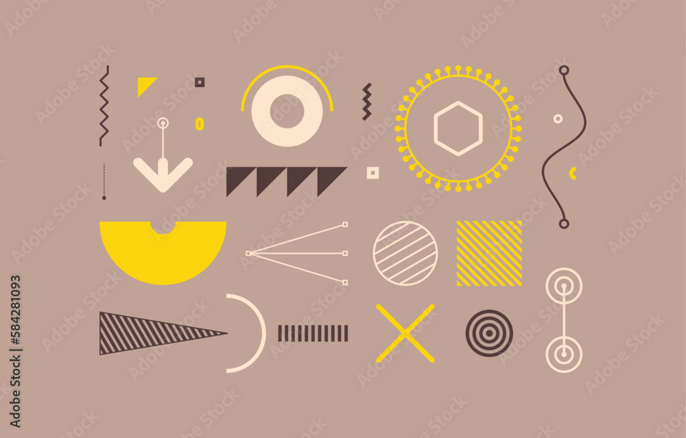 Art composition with geometric shapes and forms. Memphis design. Cover ...