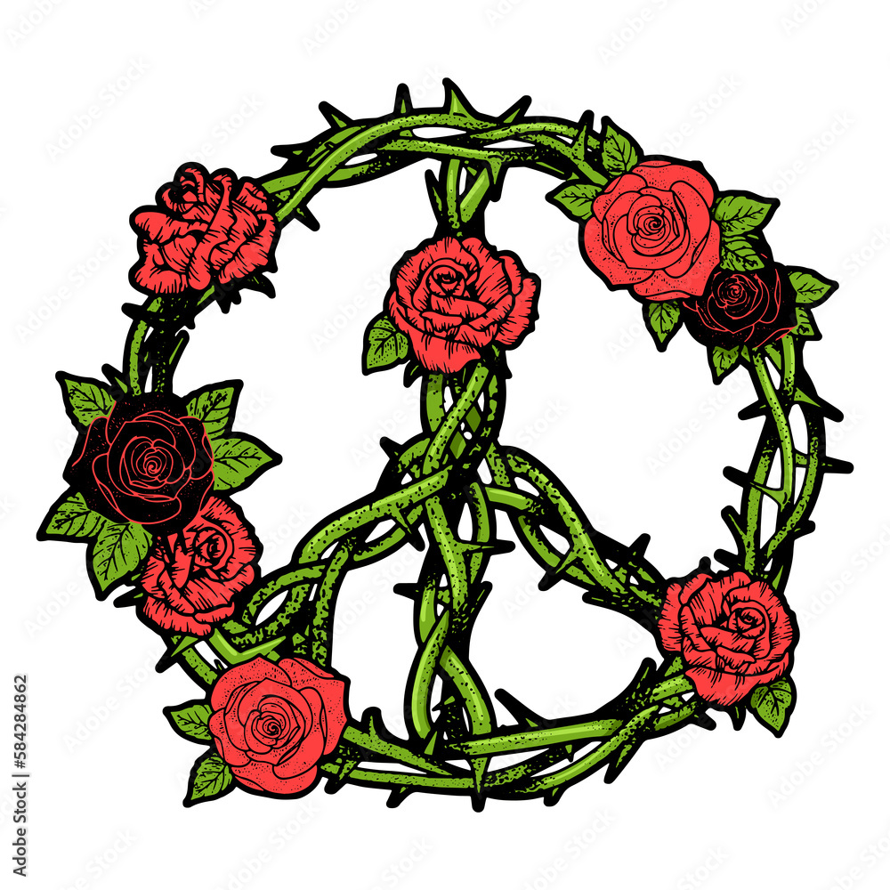 Peace symbol rose flower color sketch PNG illustration with transparent ...