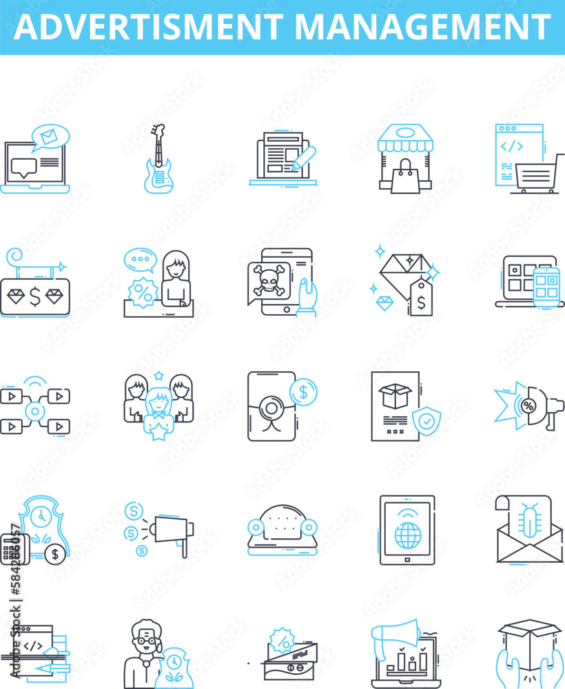 Advertisment management vector line icons set. Advertising, Management ...