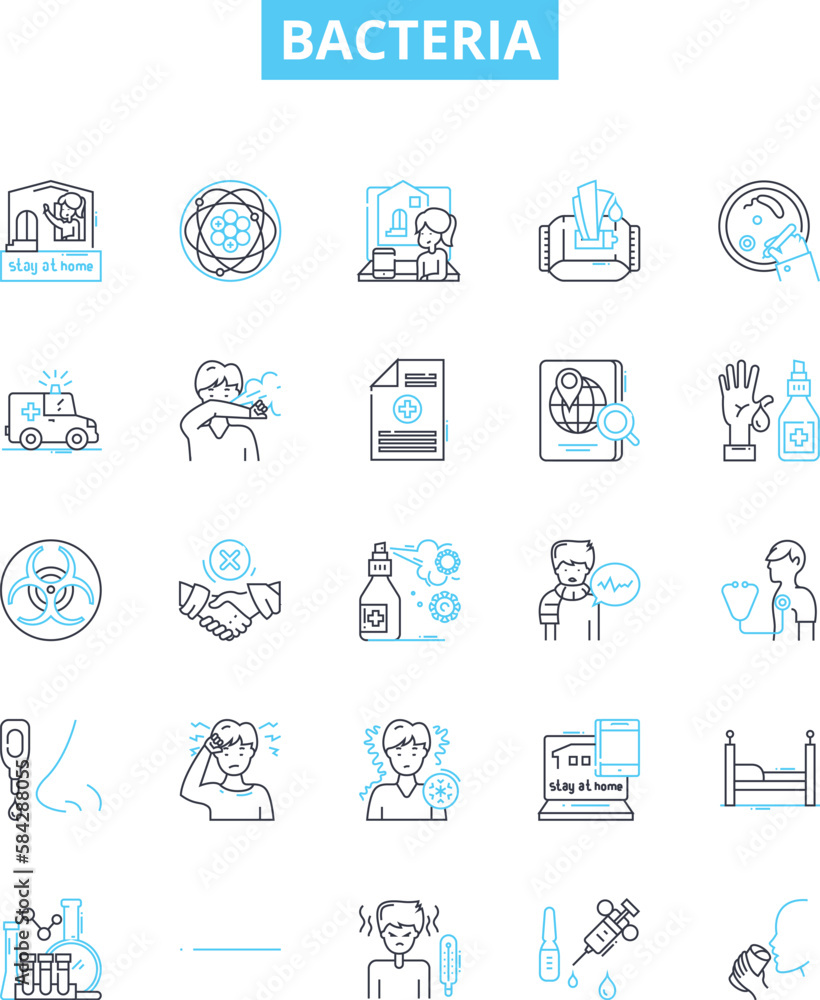 Bacteria Vector Line Icons Set Bacterium Microbe Pathogen Streptococcus Salmonella Ecoli
