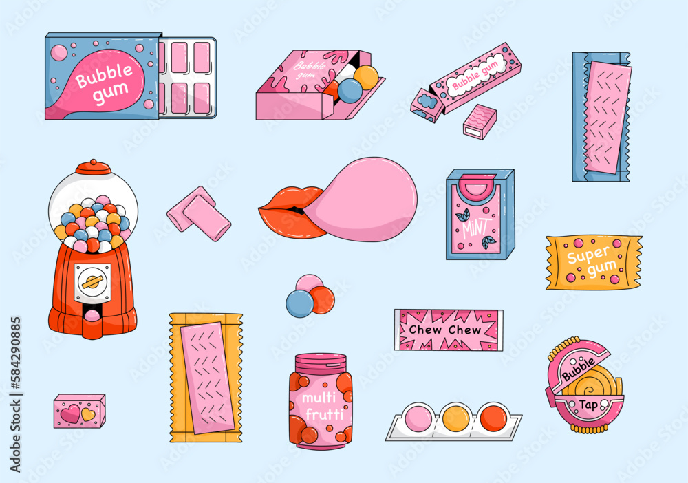 Set of Cartoon bubble gum Stock Vector | Adobe Stock