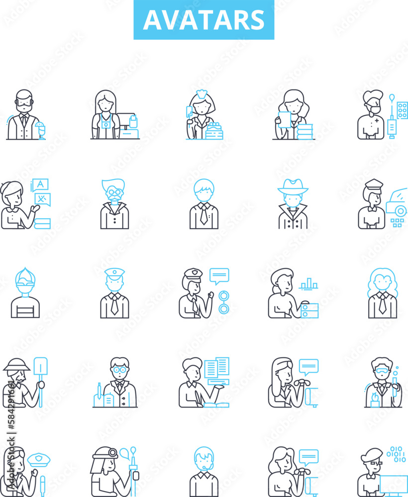 Avatars vector line icons set. Personas, Characters, Forms, Idols ...