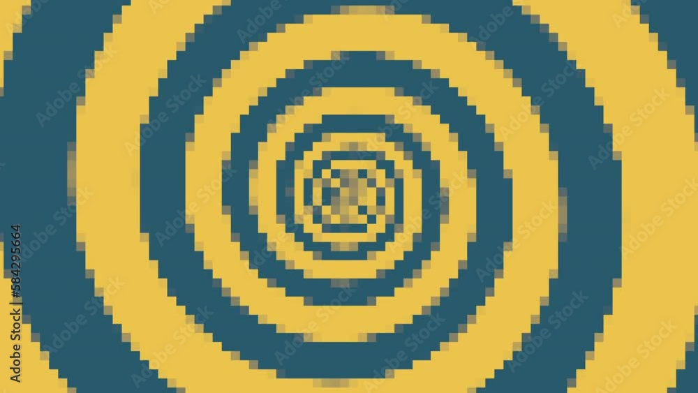 Blue and yellow pixels in 8 bit pattern in vertigo, motion abstract ...