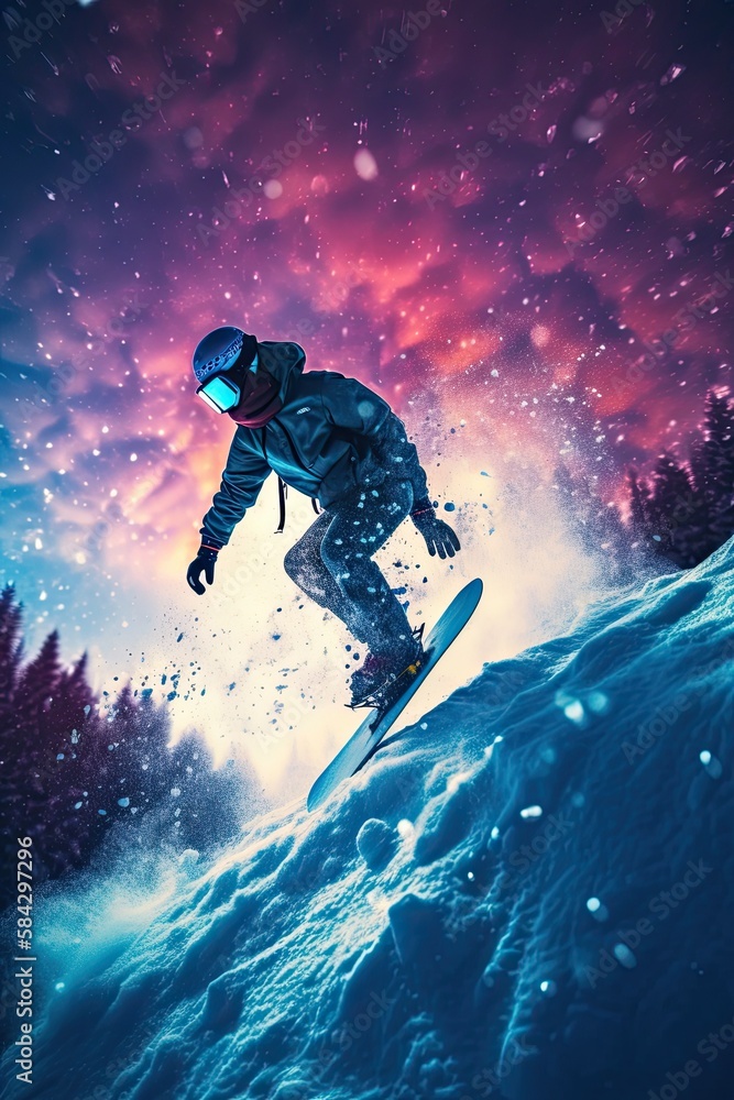 Vibrant Snowboarding in Spectacular Winter Wonderland: A Generative ...