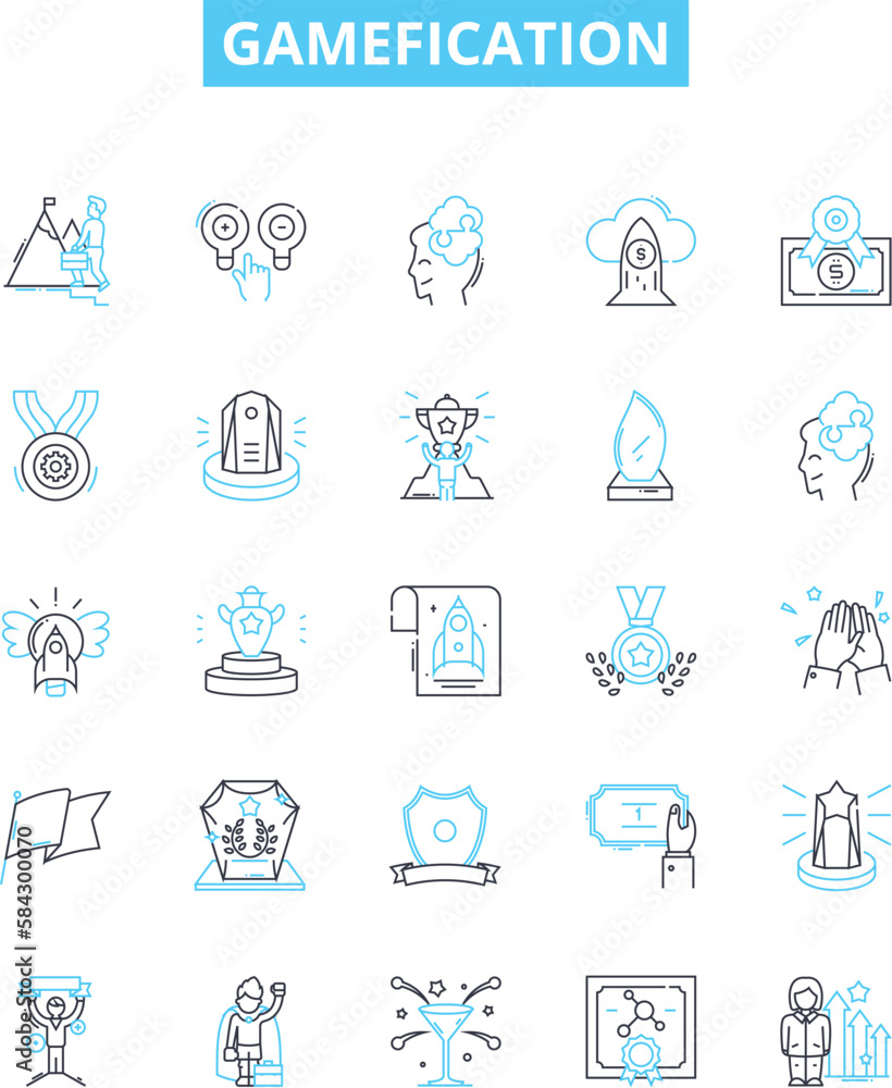 Gamefication vector line icons set. Gamification, Game, Gaming, Reward ...