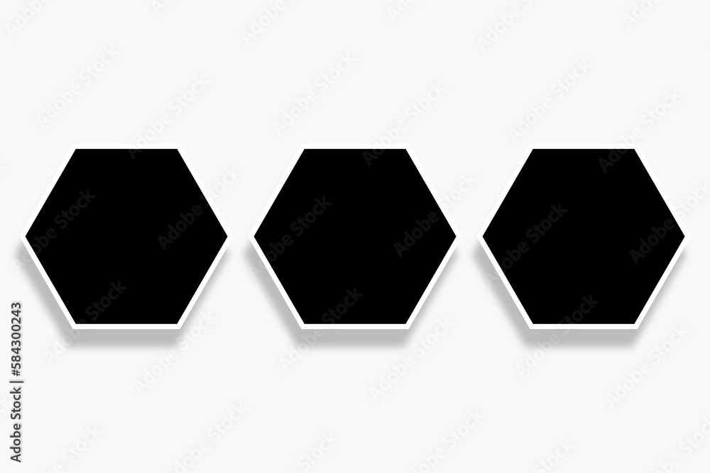 3 Polygon photo frames template of hexagon shapes in a horizontal ...