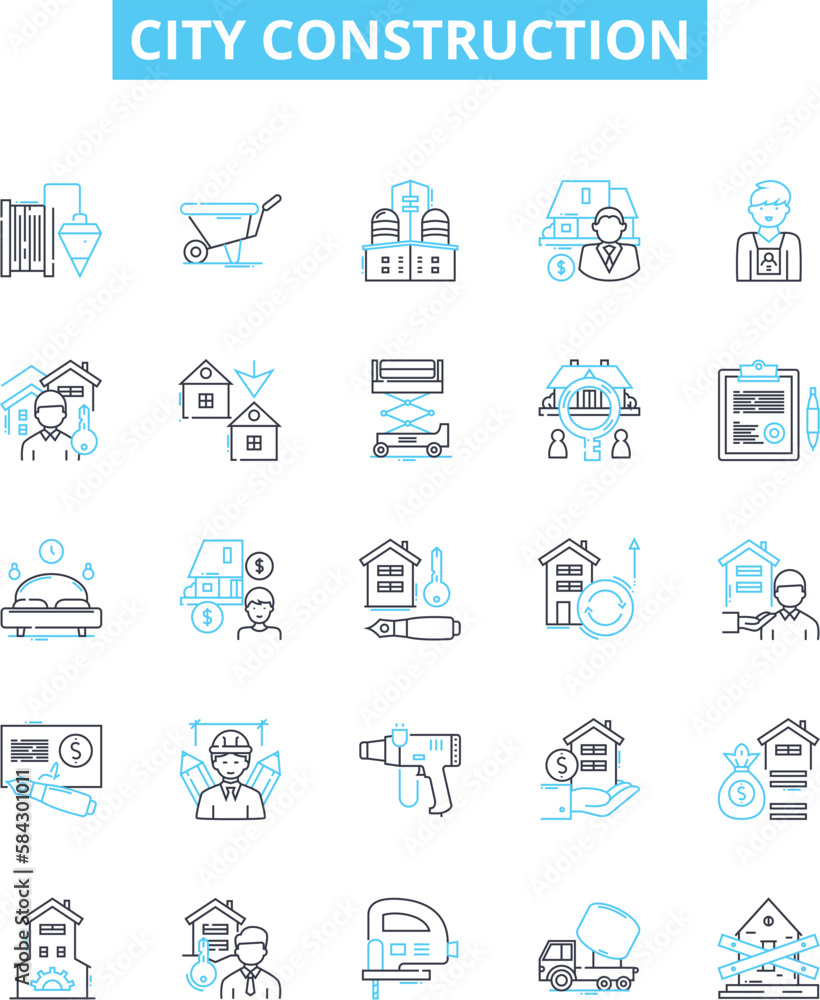 City construction vector line icons set. Urbanization, architecture ...