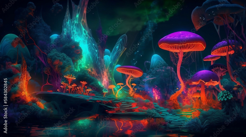 AI Generated Art of Magic illustrations of Mushrooms and magic planets ...
