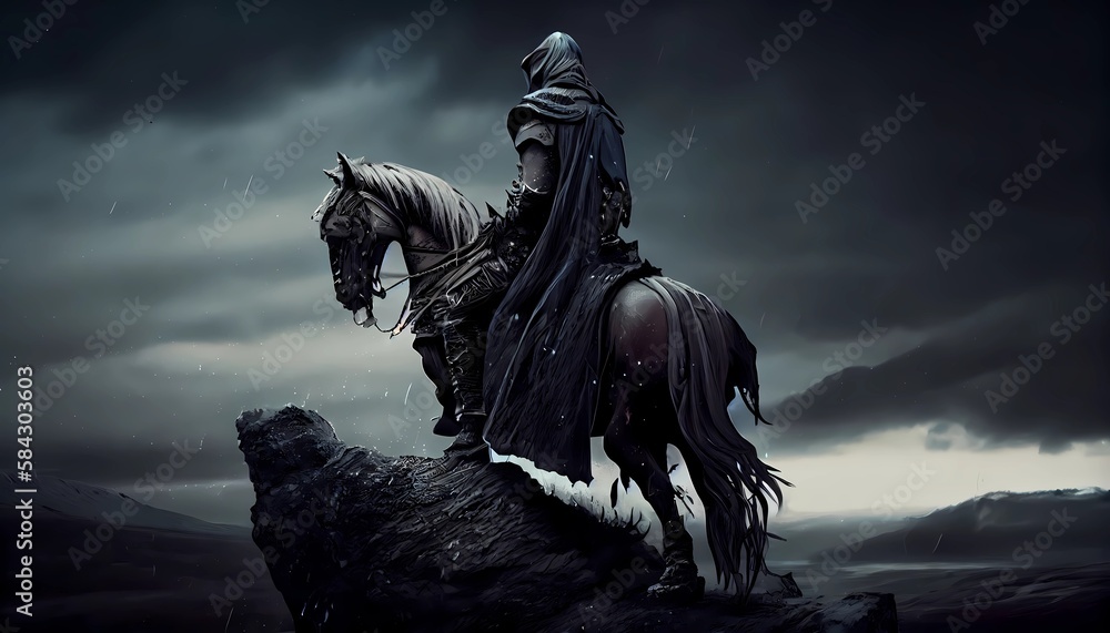 Dark fantasy knight in shining armor, cape, sword, castle, sunrise ...