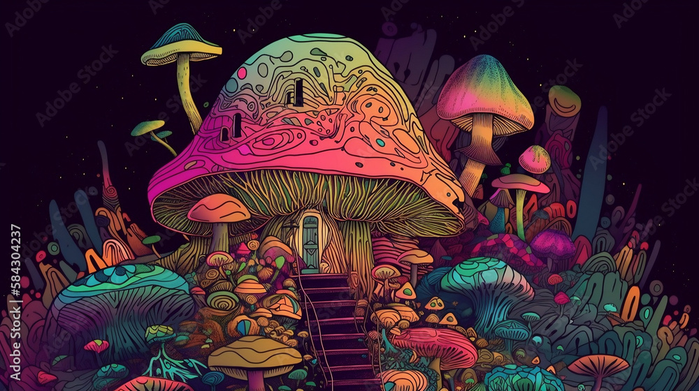 AI Generated Art of Magic illustrations of Mushrooms and magic planets ...