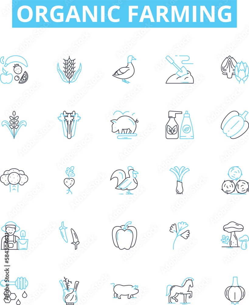 Vetor de Organic farming vector line icons set. Organic, Farming ...