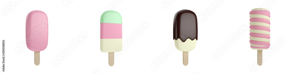 Set of strawberry, vanilla and chocolate ice cream dessert with a ...