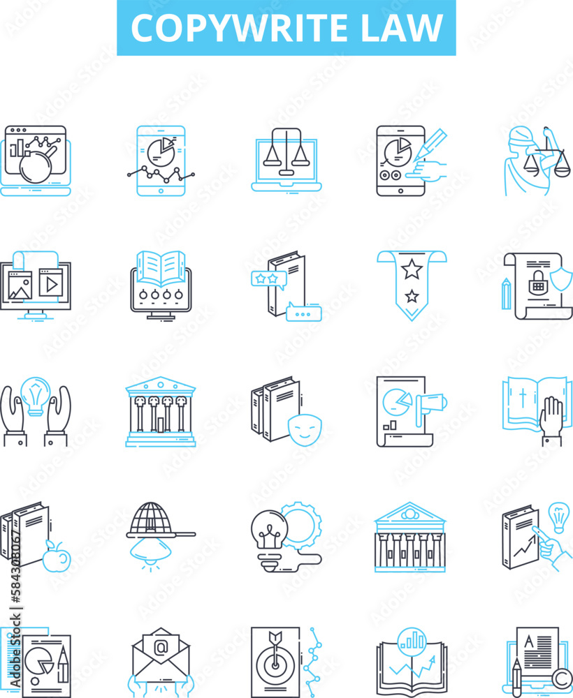 Copywrite law vector line icons set. Copyright, Law, Writing ...