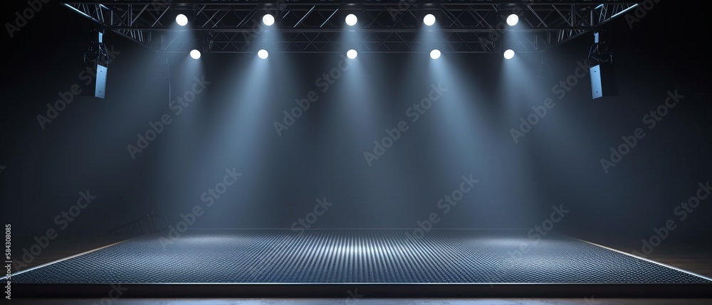 Stage for performances with lighting. The stage is set up with ...