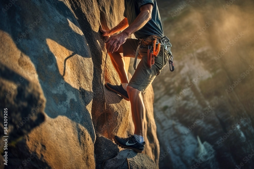 Climber's Precarious Legs, Sheer Drop, Annapurna Rock Face Danger ...