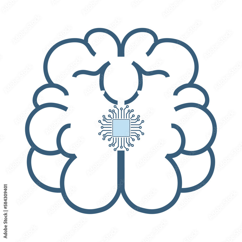 Robotic brain on top view icon, symbol with circuits system of ...