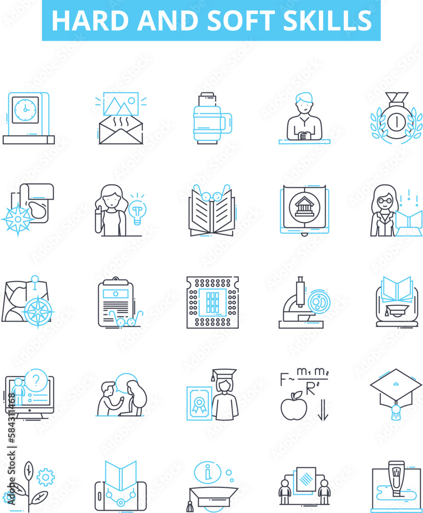 Hard and soft skills vector line icons set. Hard Skills, Soft Skills ...