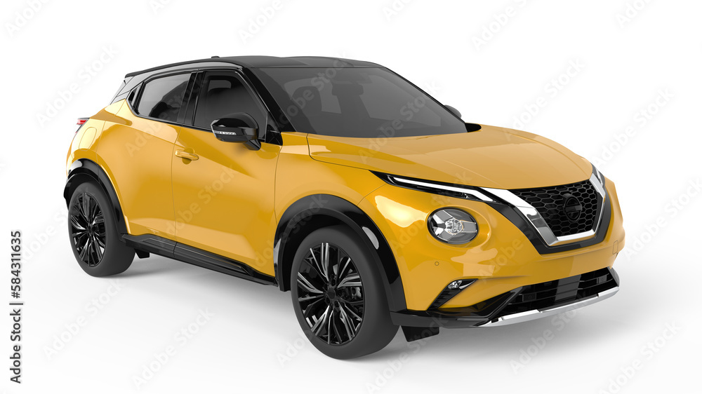 Yellow SUV car perspective Front right view on transparent background ...