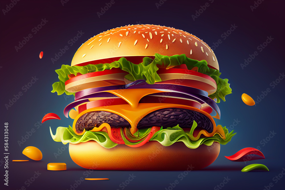 Burger poster for menu restaurant. Burger design style promotional fast ...