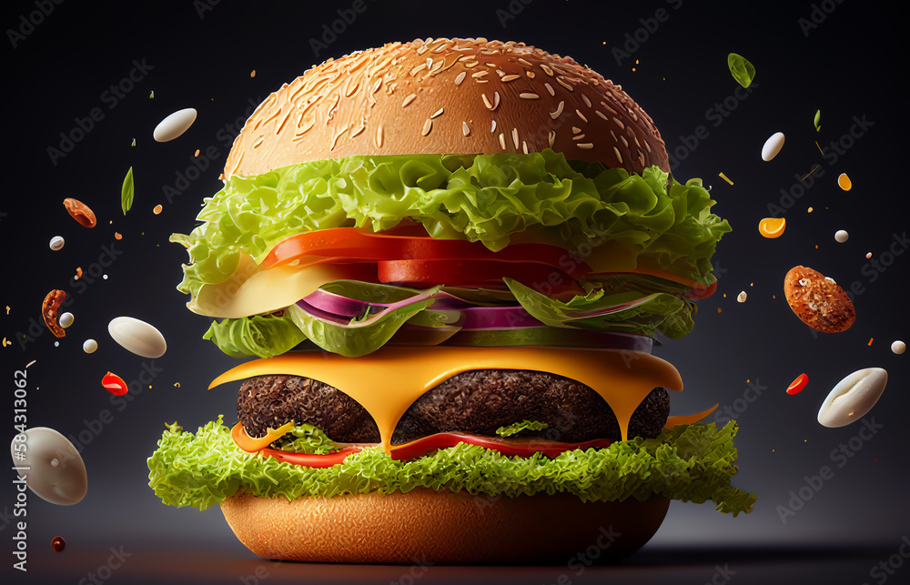 Burger poster for menu restaurant. Burger design style promotional fast ...