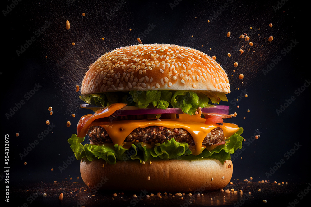 Burger poster for menu restaurant. Burger design style promotional fast ...