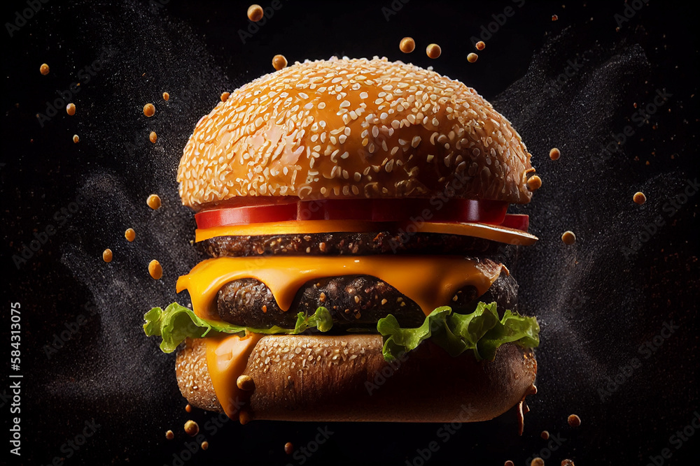 Burger poster for menu restaurant. Burger design style promotional fast ...