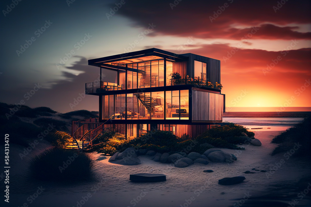 Townhouse Prefab construction in Florida. Beach house at sea ...