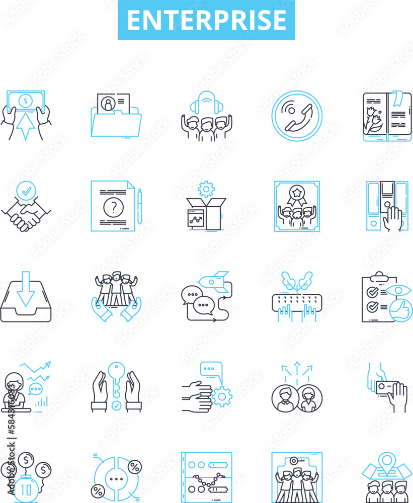 Enterprise vector line icons set. Corporation, Business, Industry, Work ...