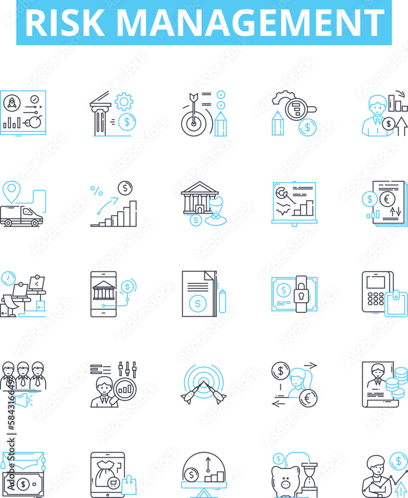 Risk management vector line icons set. Risk, Management, Assess ...