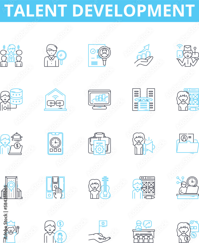 Talent development vector line icons set. Education, Training, Coaching, Mentoring, Knowledge ...