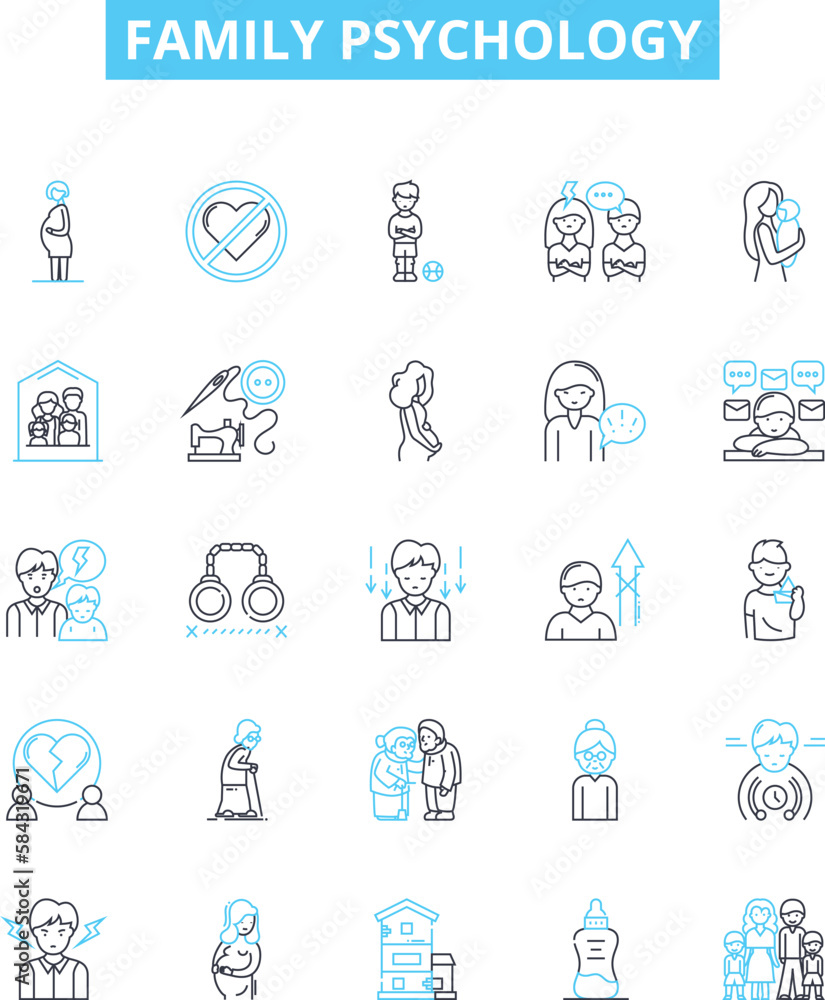 Family psychology vector line icons set. family, psychology, dynamics ...