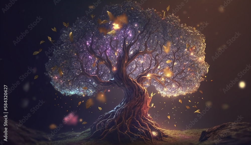 Enchanted Glowing Tree with Sparkling Lights and Twinkling Elements ...