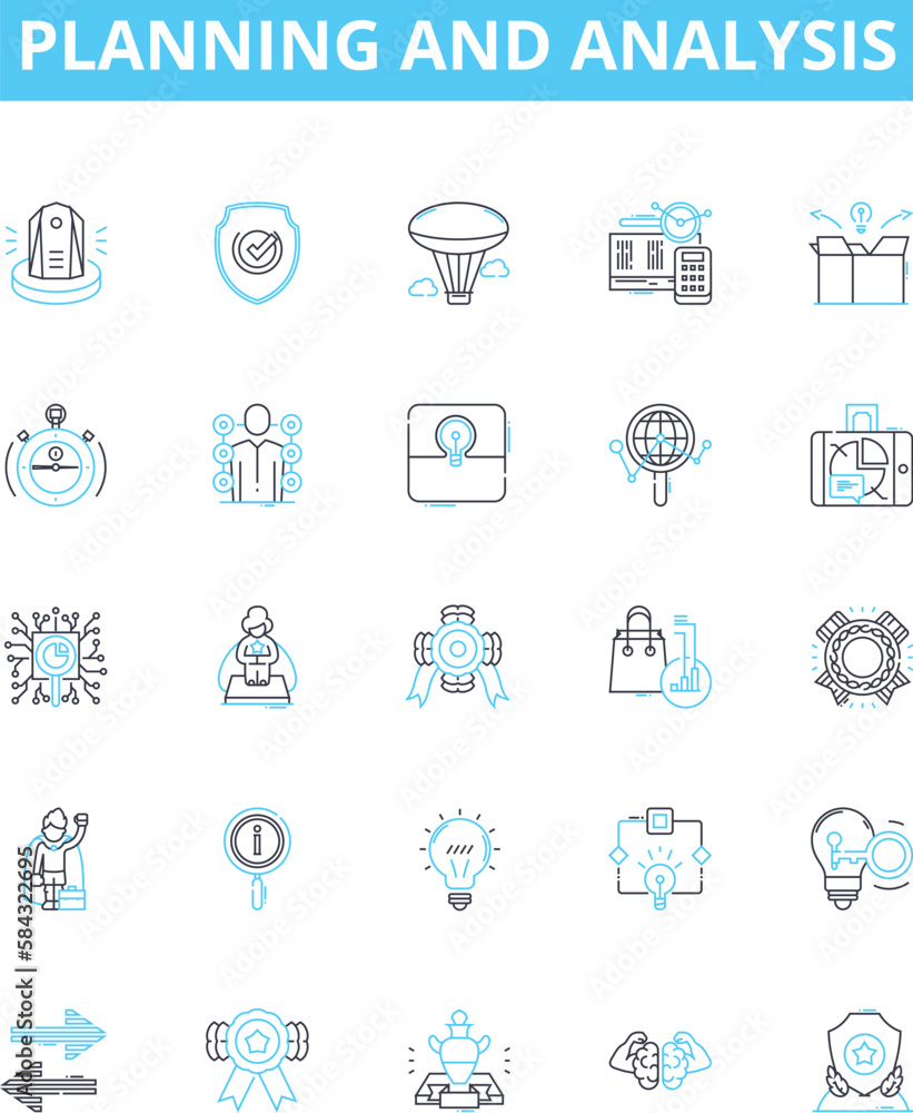 Planning and analysis vector line icons set. Planning, Analysis, Strategy, Forecast, Projection ...