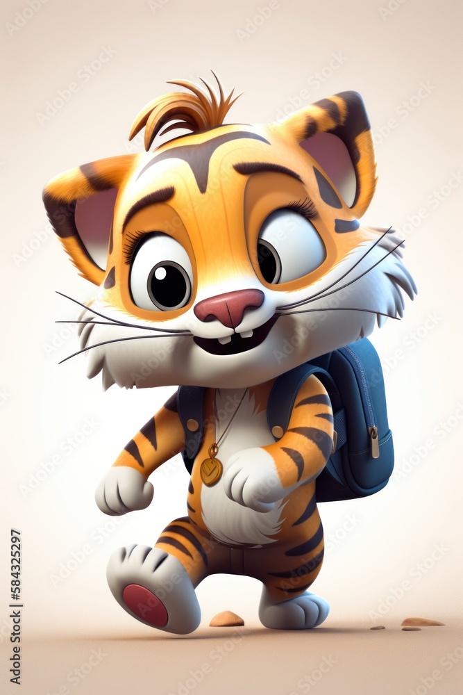concept happy expressions cartoon tiger cubby backpacker and standing ...