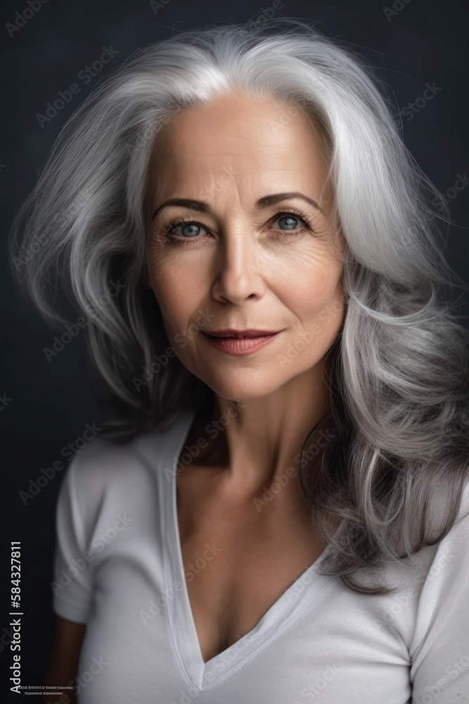 Alluring Older Woman Hot Fox Grey Hair And White Shirt Posing Portrait