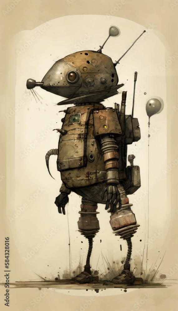 cyborg computer screen showing robot gun characters concept single boy ...