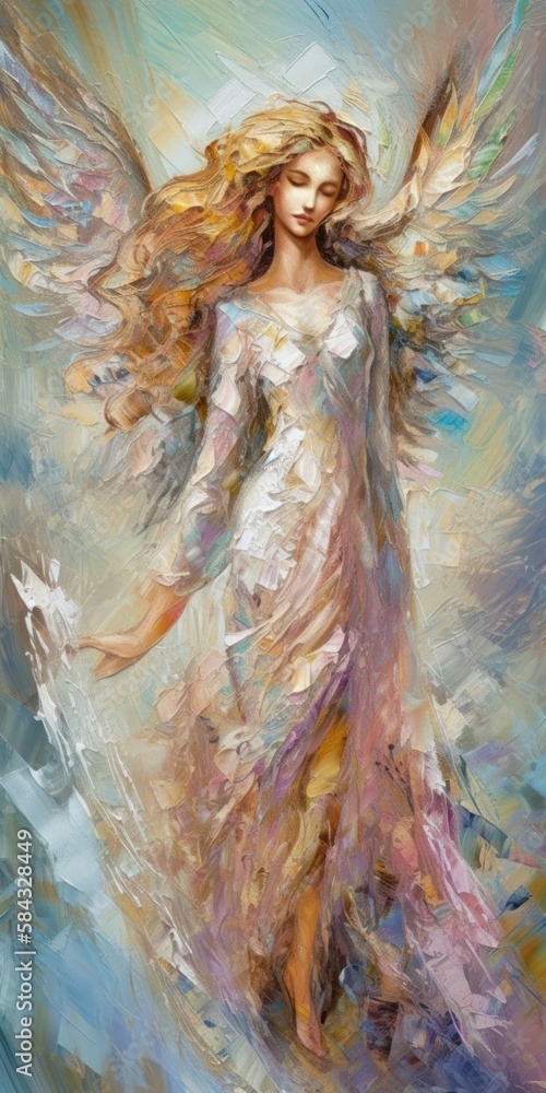 angel renaissance theme super imposed dreamy woman long hair and white ...