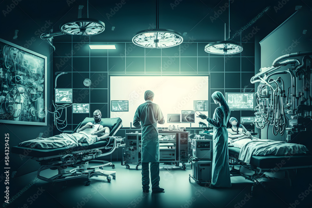 Medical doctor ER team, surgeon and anesthetist on medical clinic room ...